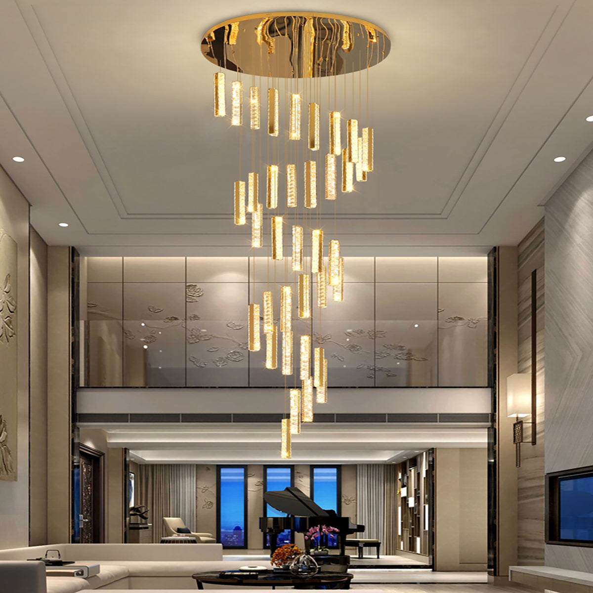 Extra Large Modern Spiral Crystal Ceiling Light Decoration for Stairca