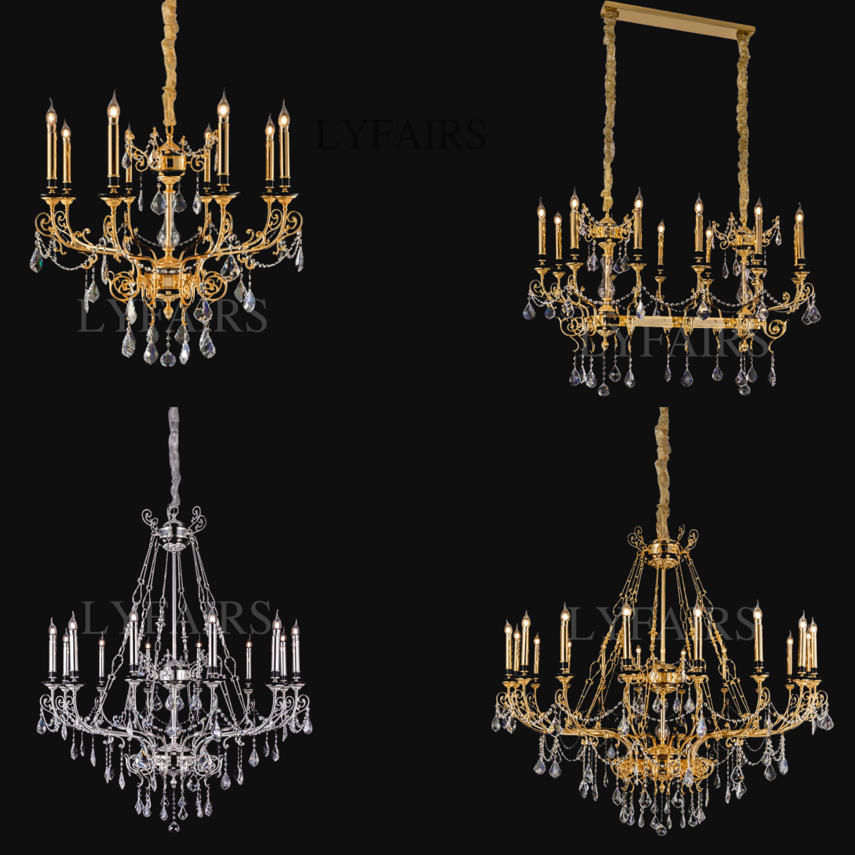 Baroque Silver/24K Gold Color Candle Light Crystal Chandelier