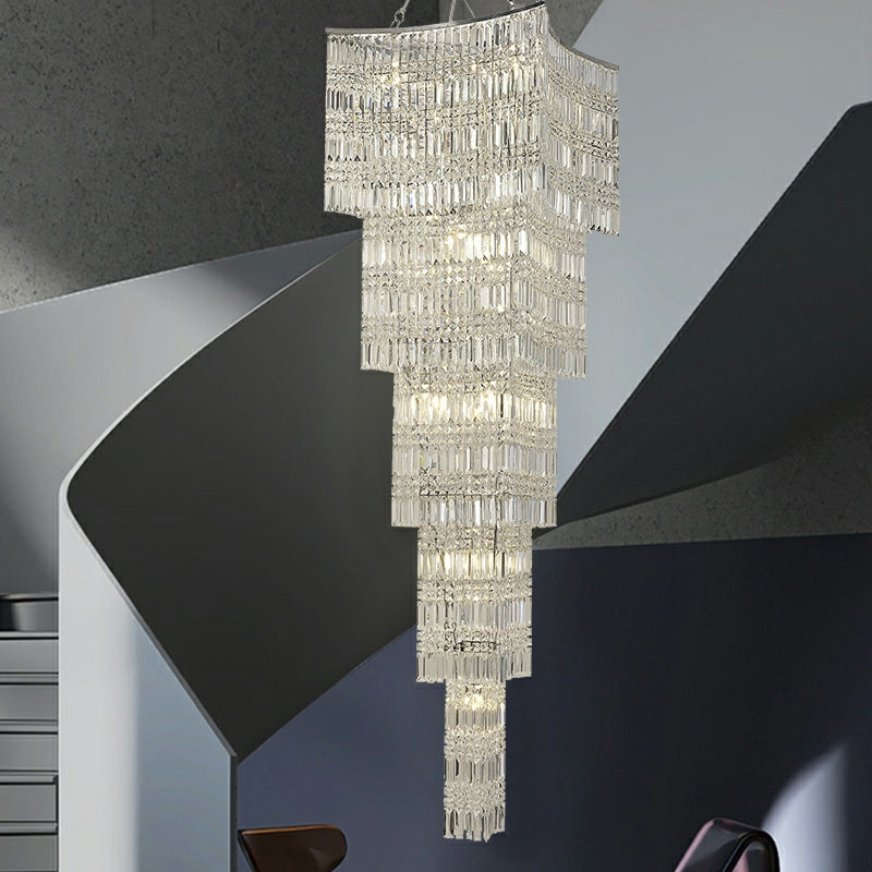 Extra Large Foyer Vertical Layers K9 Crystal Chandelier Chrome Ceiling